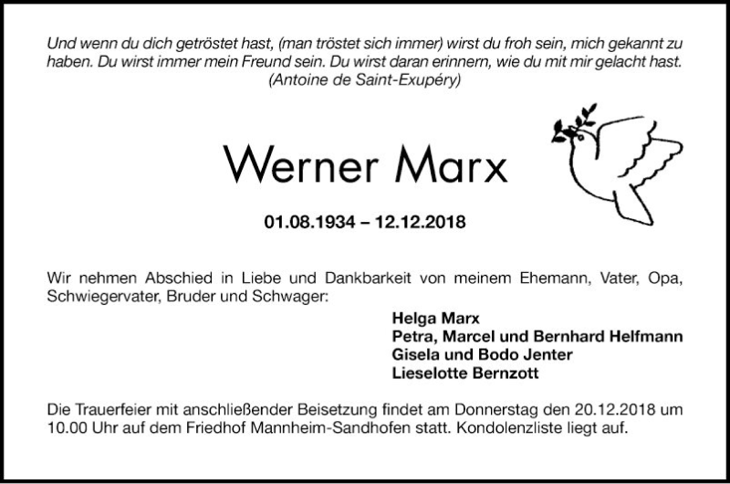 Traueranzeigen von Werner Marx | Trauerportal Ihrer Tageszeitung