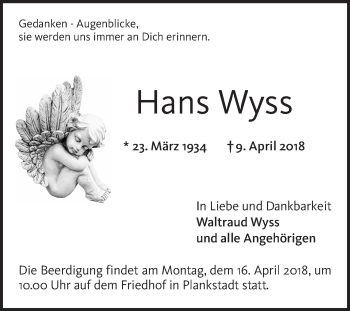 Traueranzeigen von Hans Wyss | Trauerportal Ihrer Tageszeitung