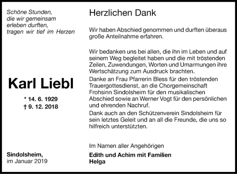 Traueranzeigen von Karl Liebl | Trauerportal Ihrer Tageszeitung