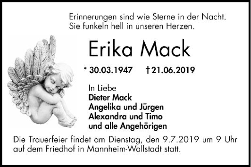 Traueranzeigen von Erika Mack | Trauerportal Ihrer Tageszeitung