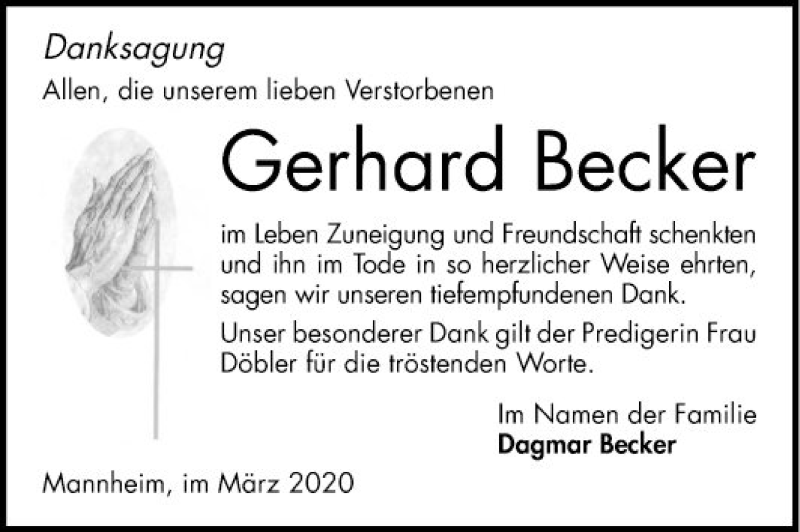 Traueranzeigen von Gerhard Becker | Trauerportal Ihrer Tageszeitung