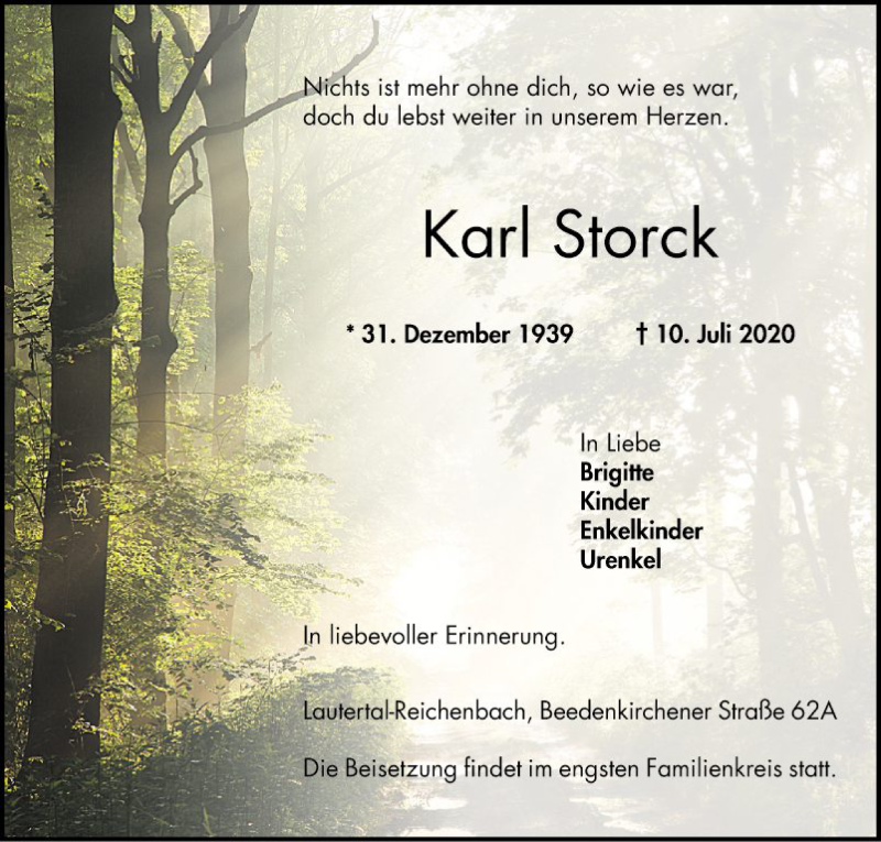 Traueranzeigen von Karl Storck | Trauerportal Ihrer Tageszeitung