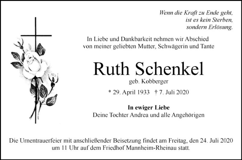 Traueranzeigen von Ruth Schenkel | Trauerportal Ihrer Tageszeitung