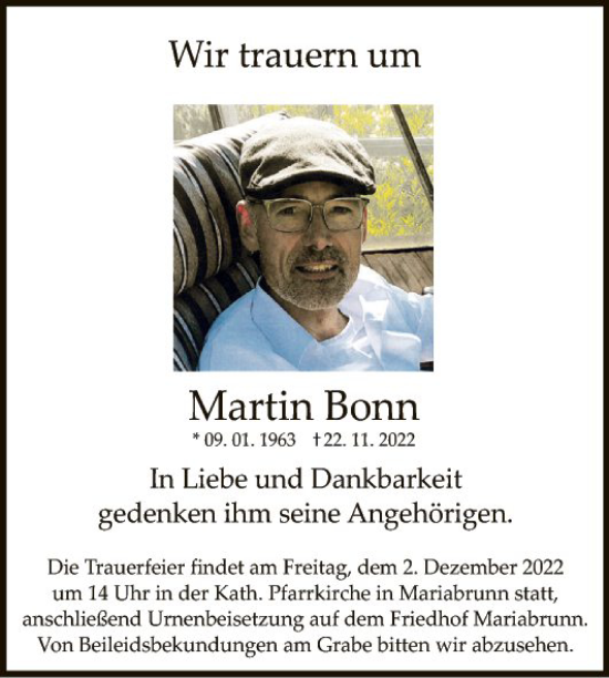 Traueranzeigen von Martin Bonn | Trauerportal Ihrer Tageszeitung