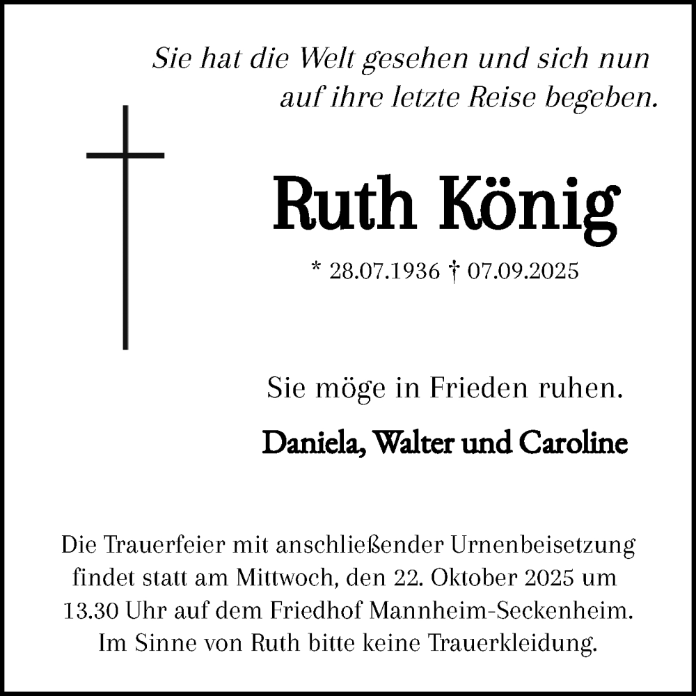 Traueranzeigen von Ruth König | Trauerportal Ihrer Tageszeitung