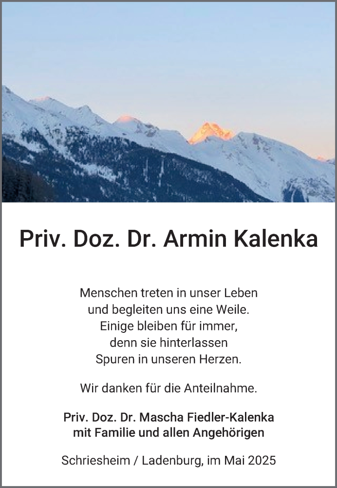 Traueranzeigen von Armin Kalenka | Trauerportal Ihrer Tageszeitung